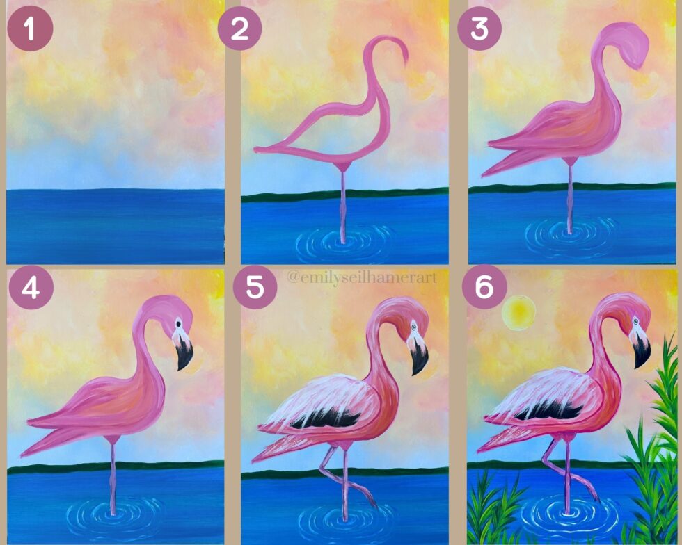 Beginner Flamingo Painting with Traceables - Emily Seilhamer Art
